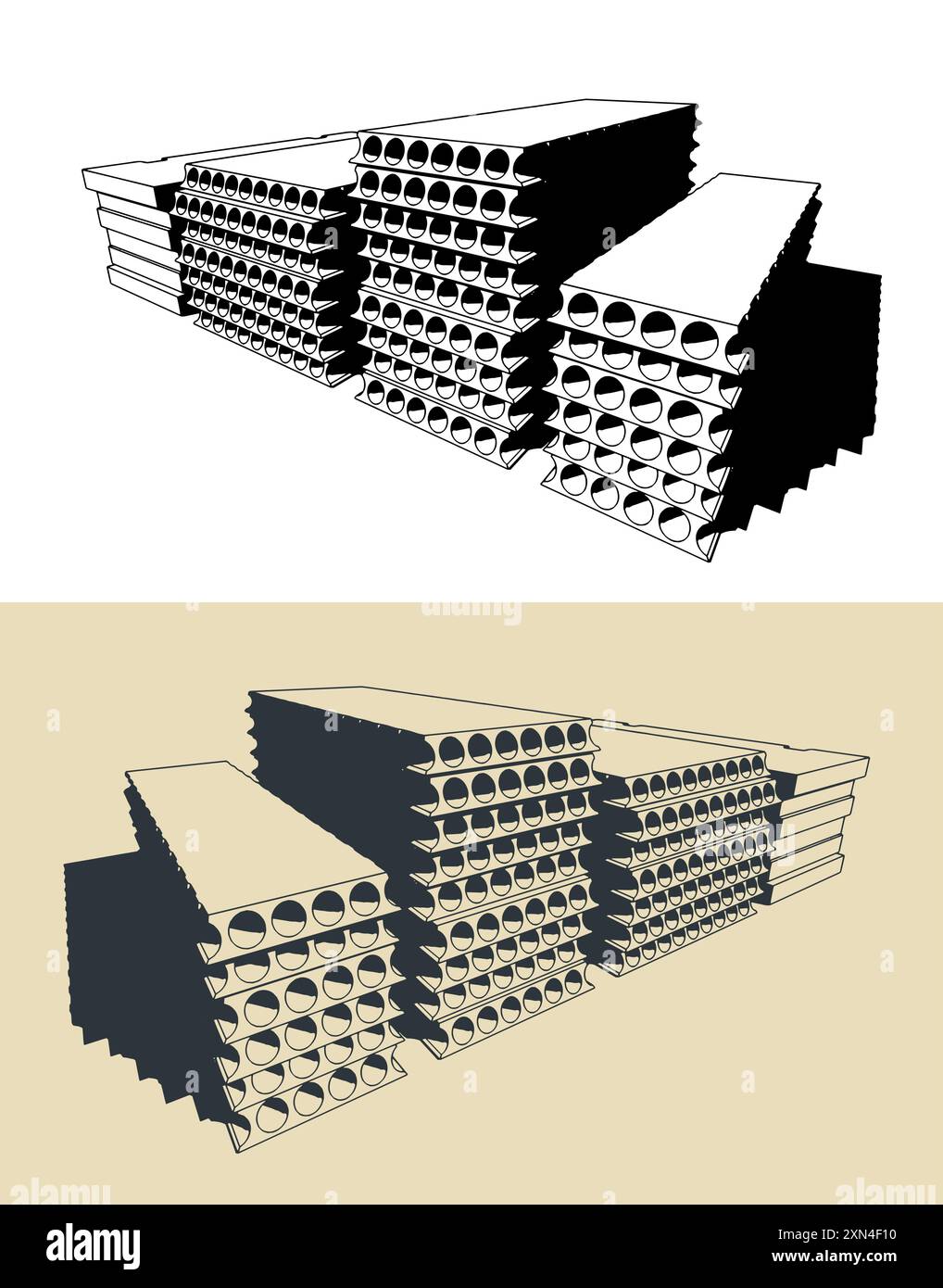 Building materials, reinforced concrete floor slabs illustrations Stock ...