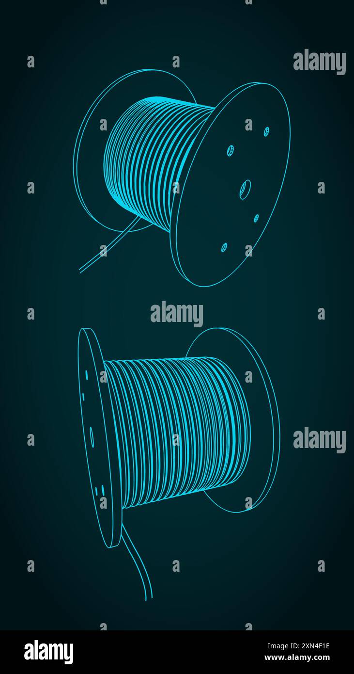 Stylized vector illustrations of industrial high voltage cable reel ...
