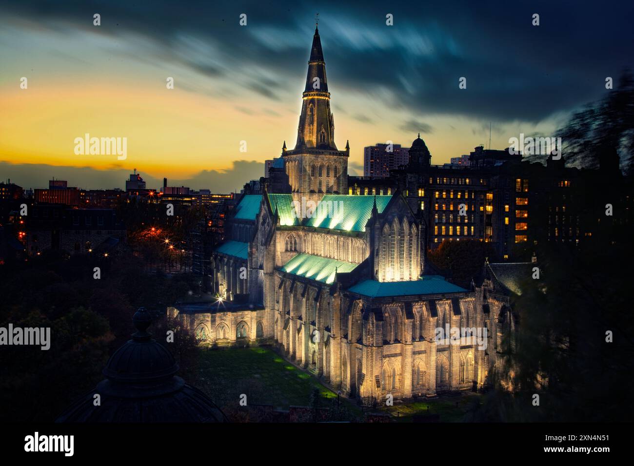 Sun setting over Glasgow Cathedral, Scotland Stock Photo - Alamy