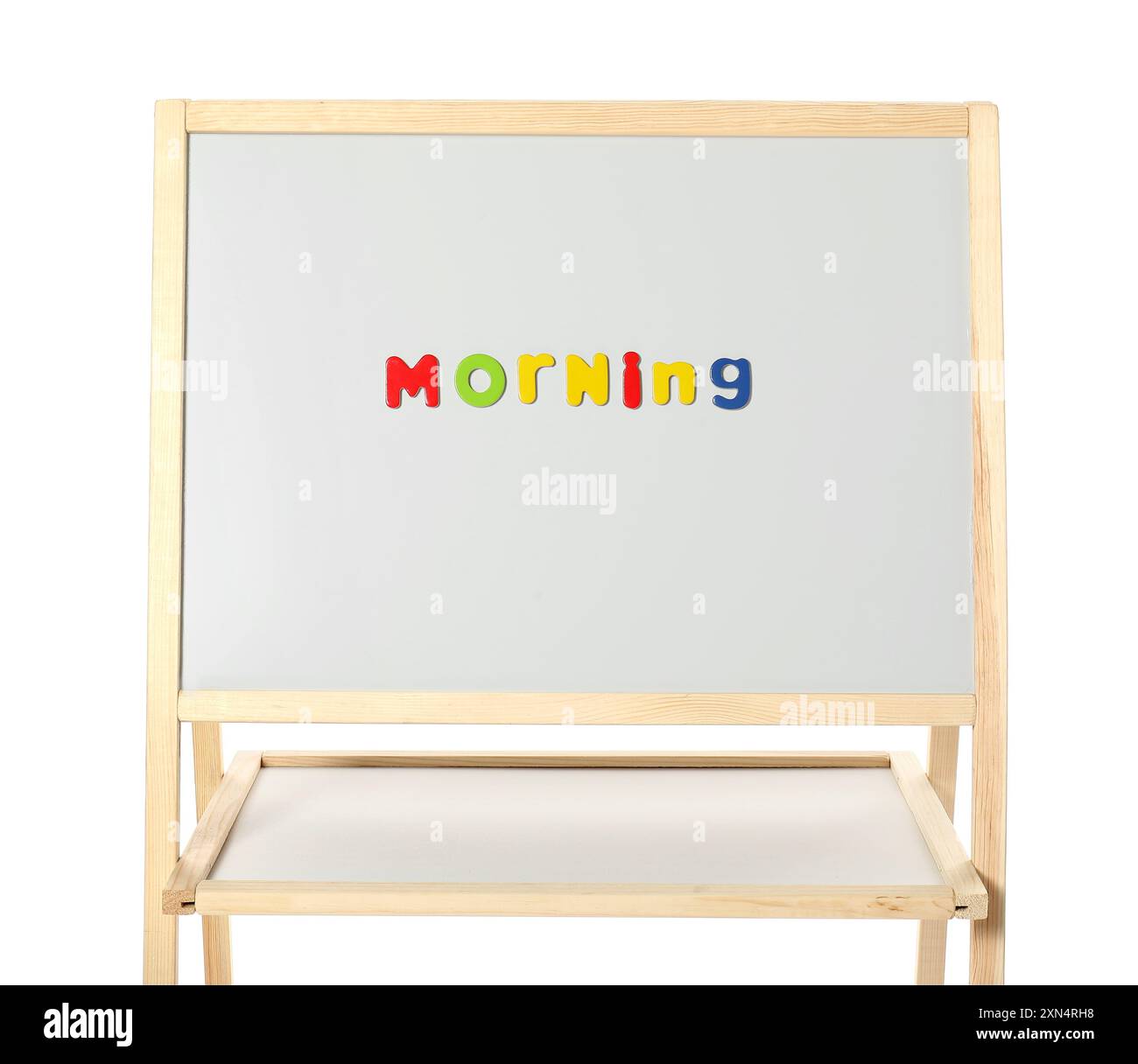 Word Morning made of magnetic letters on board against white background ...