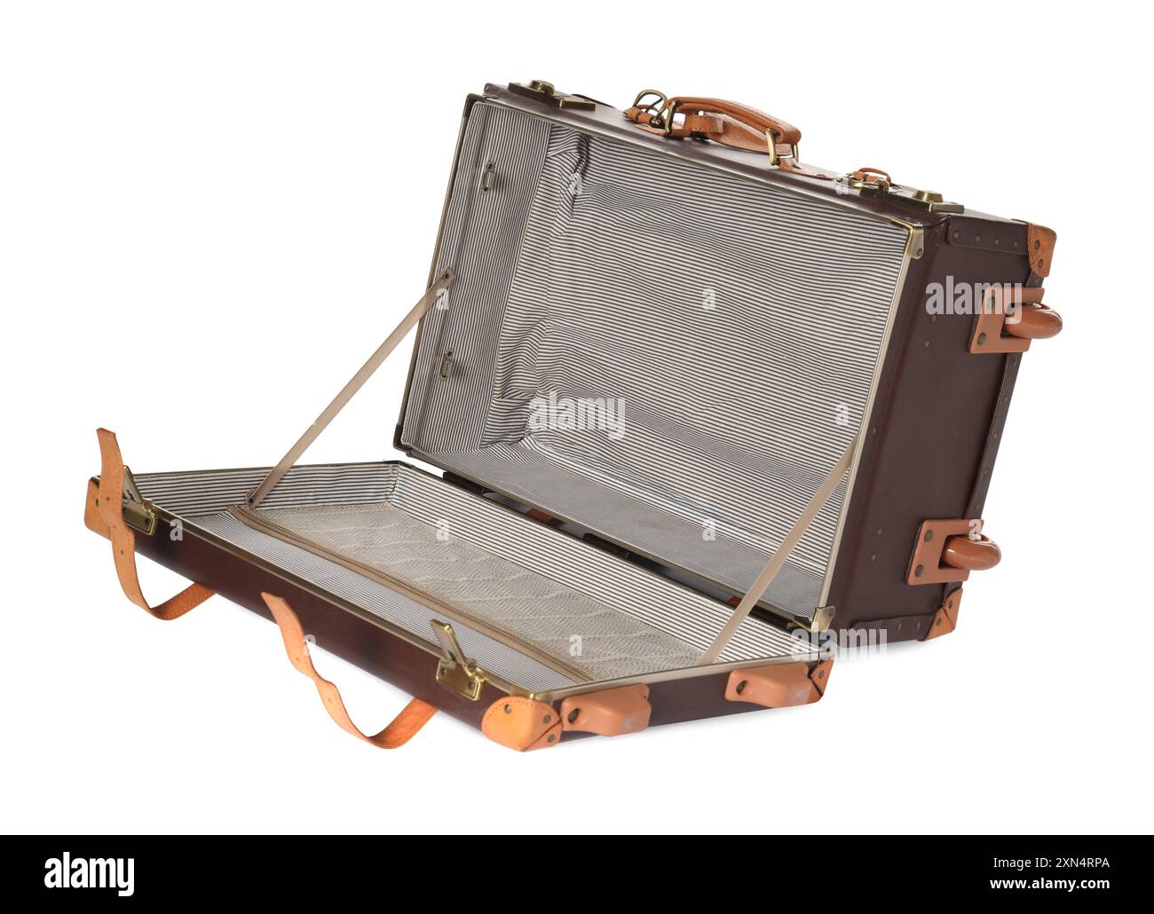 Open empty suitcase for travelling isolated on white Stock Photo - Alamy