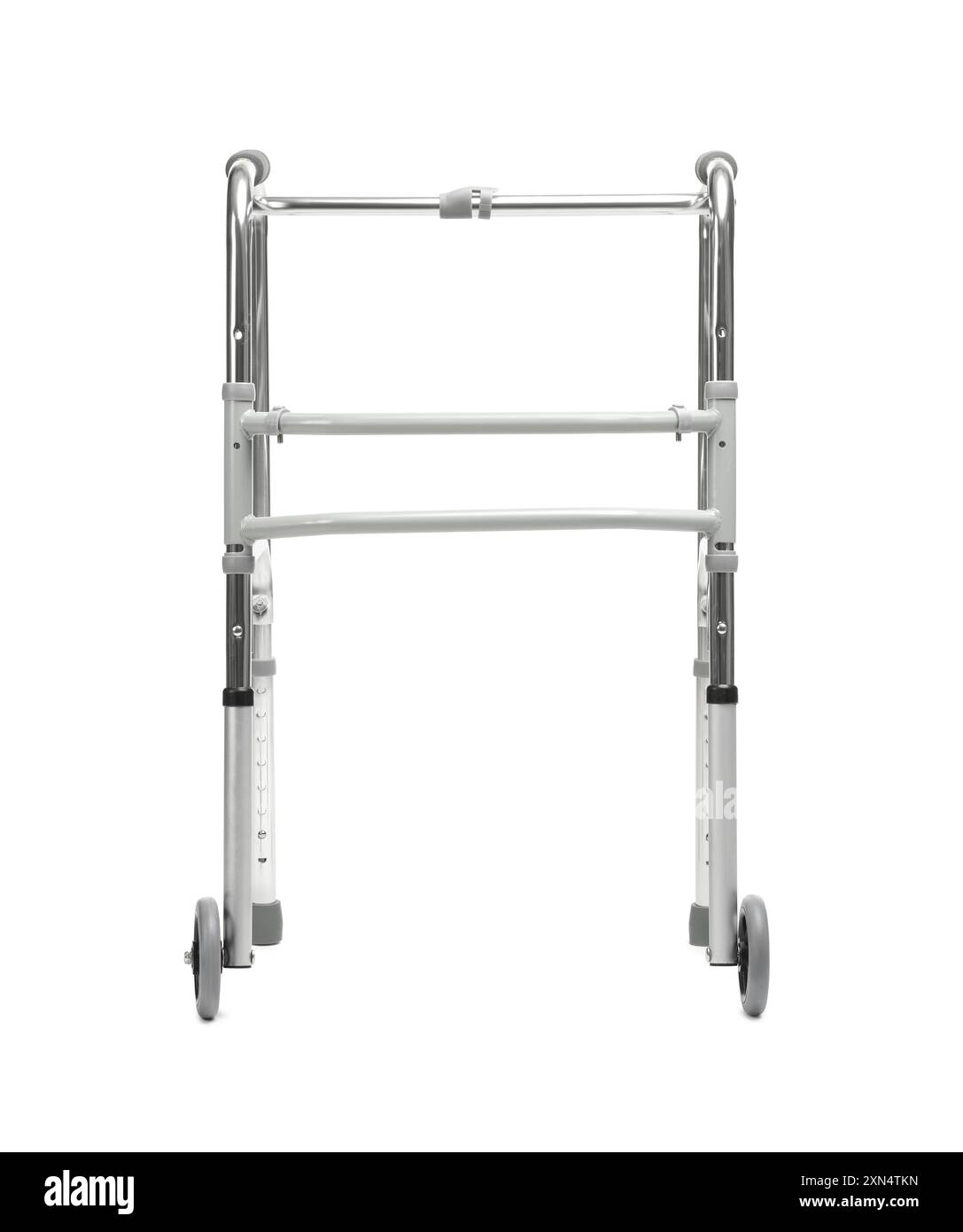 One metal walking frame isolated on white Stock Photo - Alamy