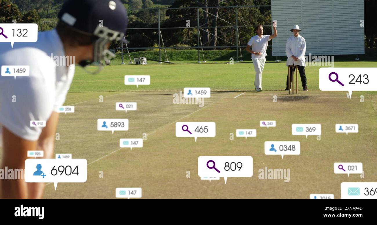 Image of social media icons with growing numbers over diverse male ...