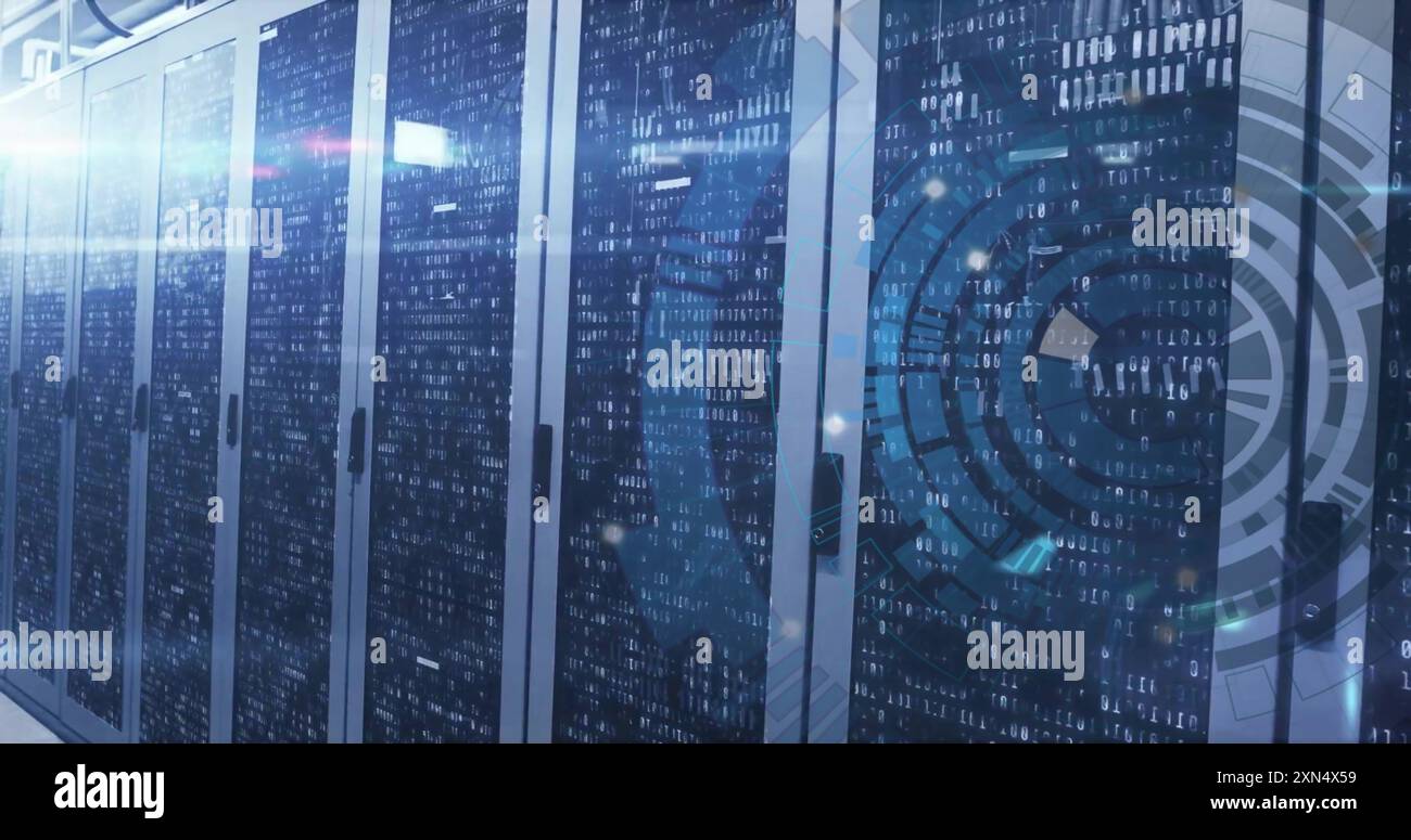 Image of scope and data processing over computer servers Stock Photo - Alamy