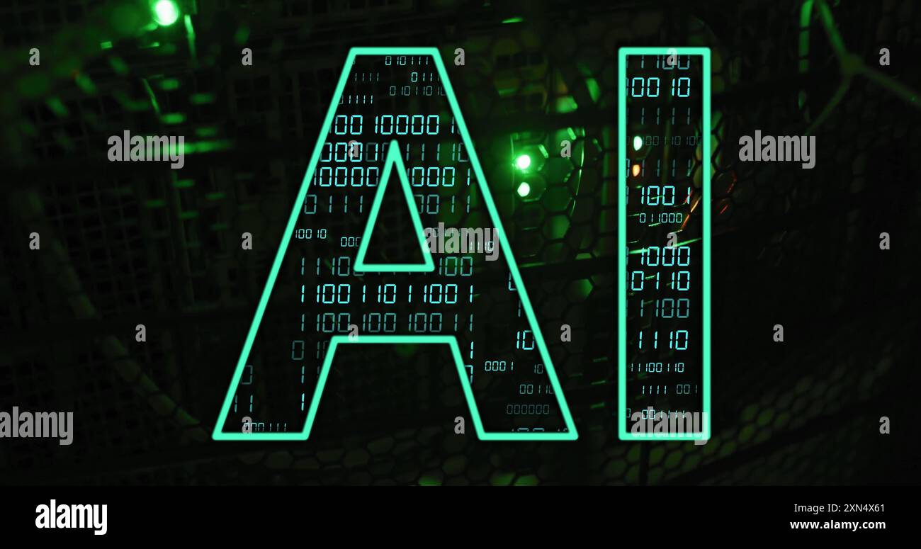 AI text with binary code image over dark technological background ...