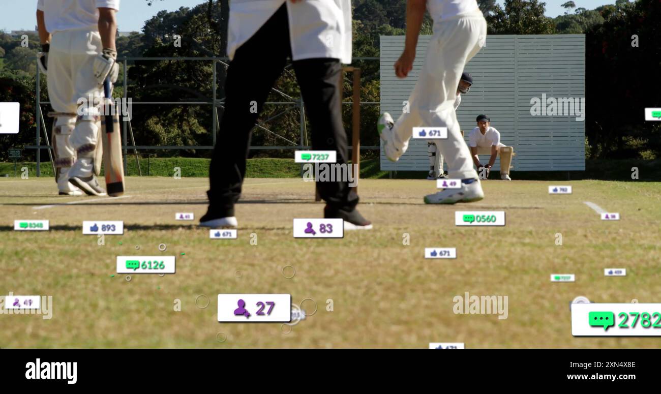 Image of social media icons with growing numbers over diverse male ...