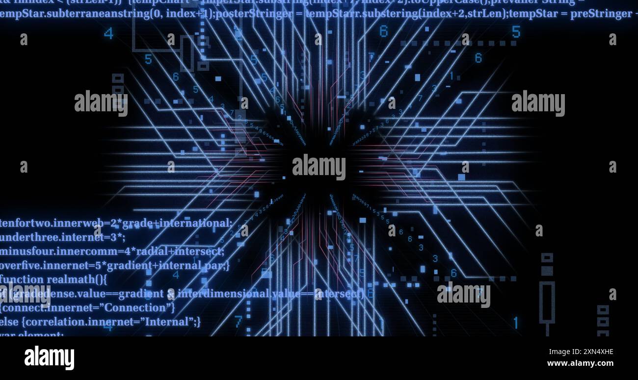Image of digital data processing and circuit board over black background Stock Photo - Alamy