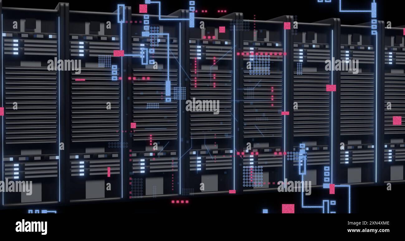 Image of digital data processing and circuit board over computer servers Stock Photo - Alamy
