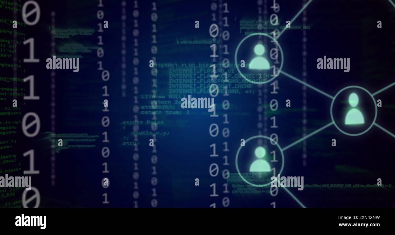 Image of moving layers of processing data and people networks on dark background. Connection ...