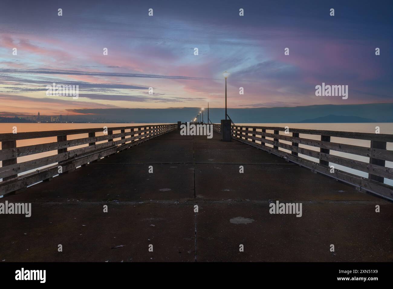 The ruined Berkeley Pier in the blue hour, closed in 2015 after it was ...