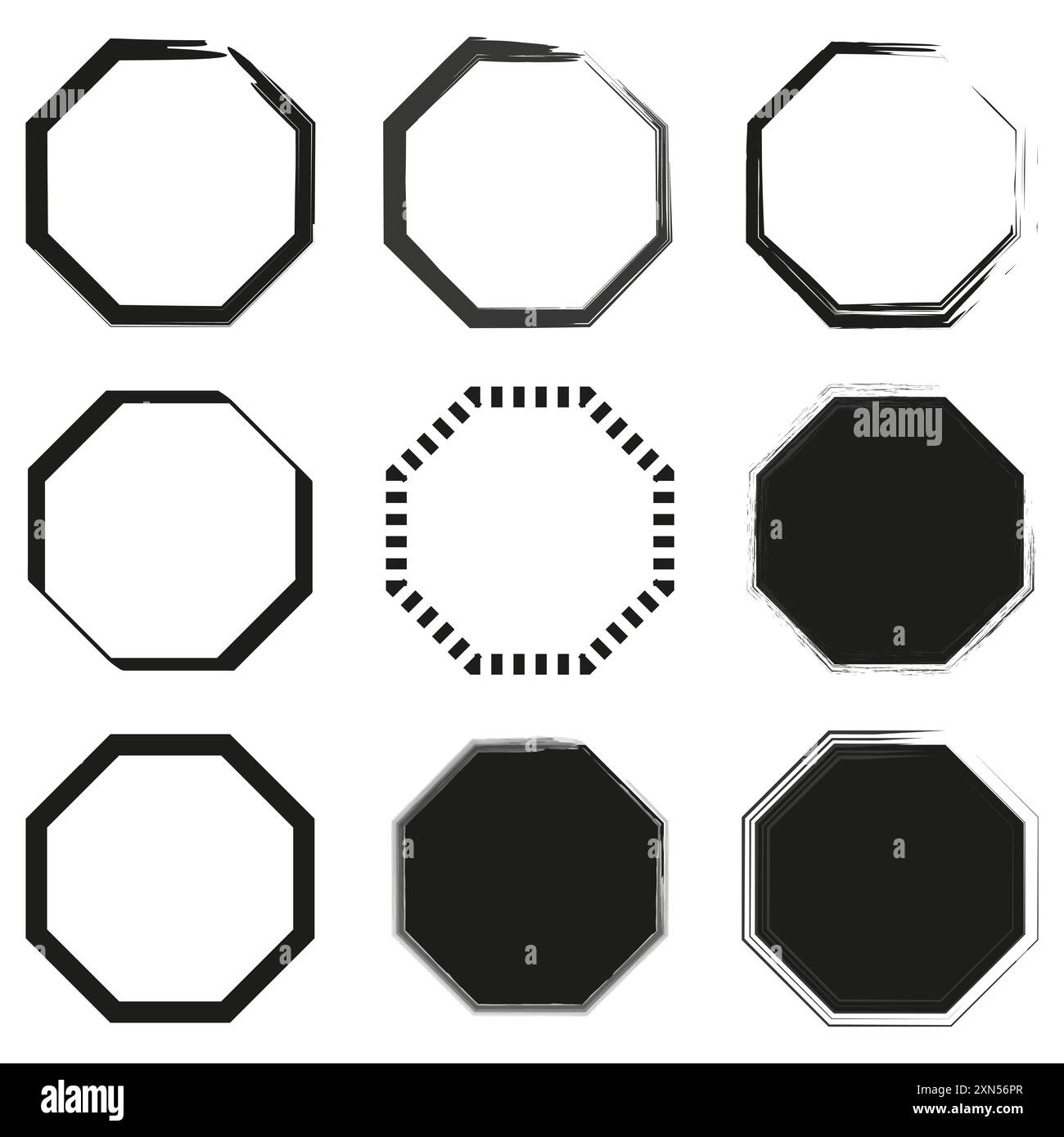 Octagon frame set. Various black outlines. Hand drawn style. Vector ...