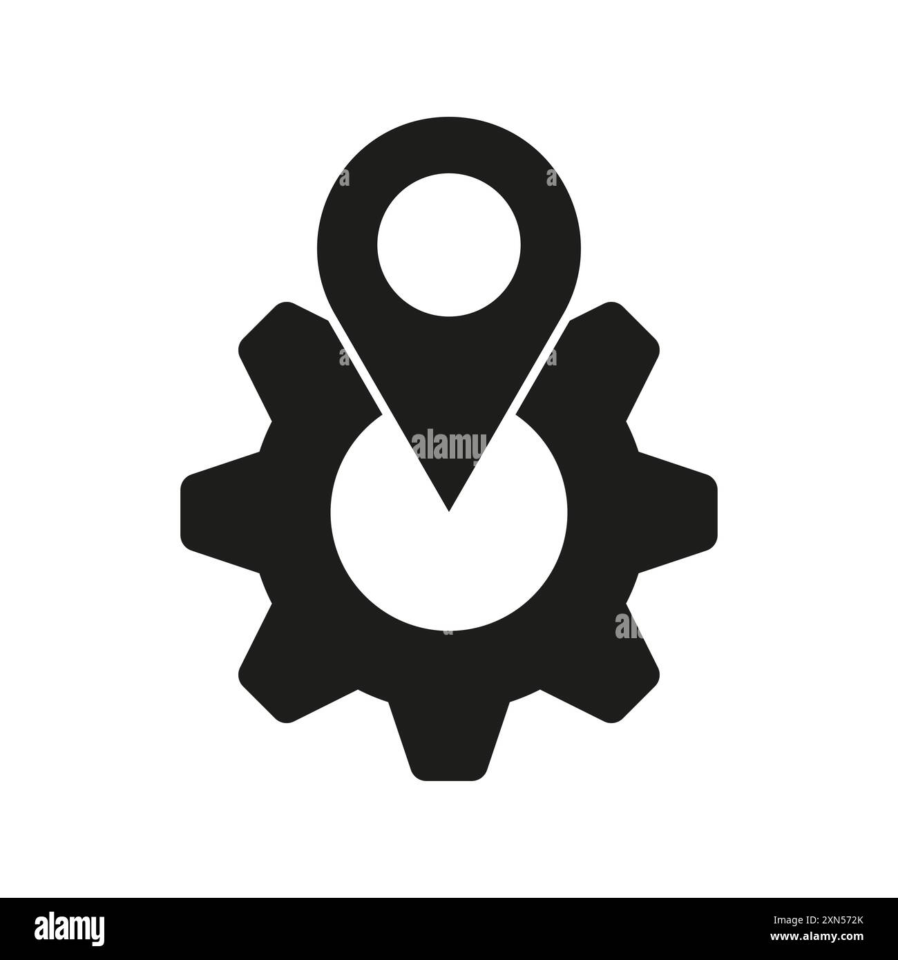 Location gear icon. Black and white symbol. Vector map pin. Technical ...