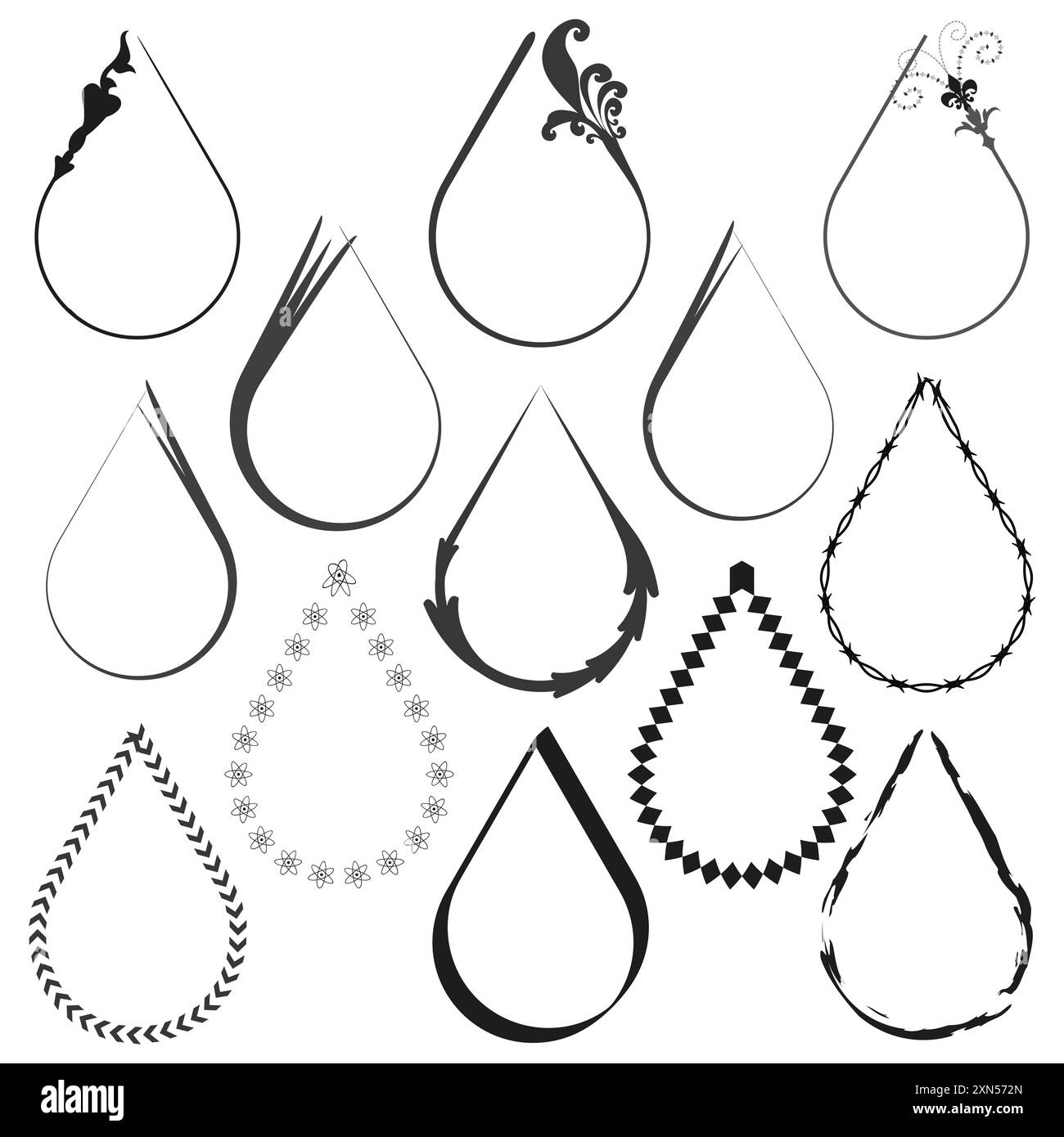 Teardrop frame collection. Decorative teardrop borders. Black and white ...