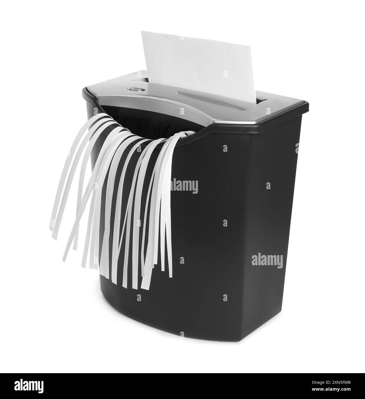 Destroying sheet of paper with shredder on white background Stock Photo ...