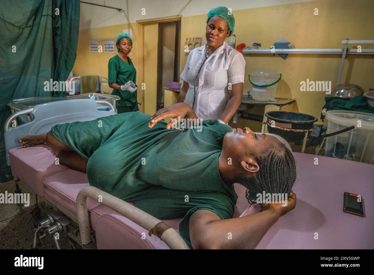 Woman in early stages of labour. Photographed at the Federal Medical ...