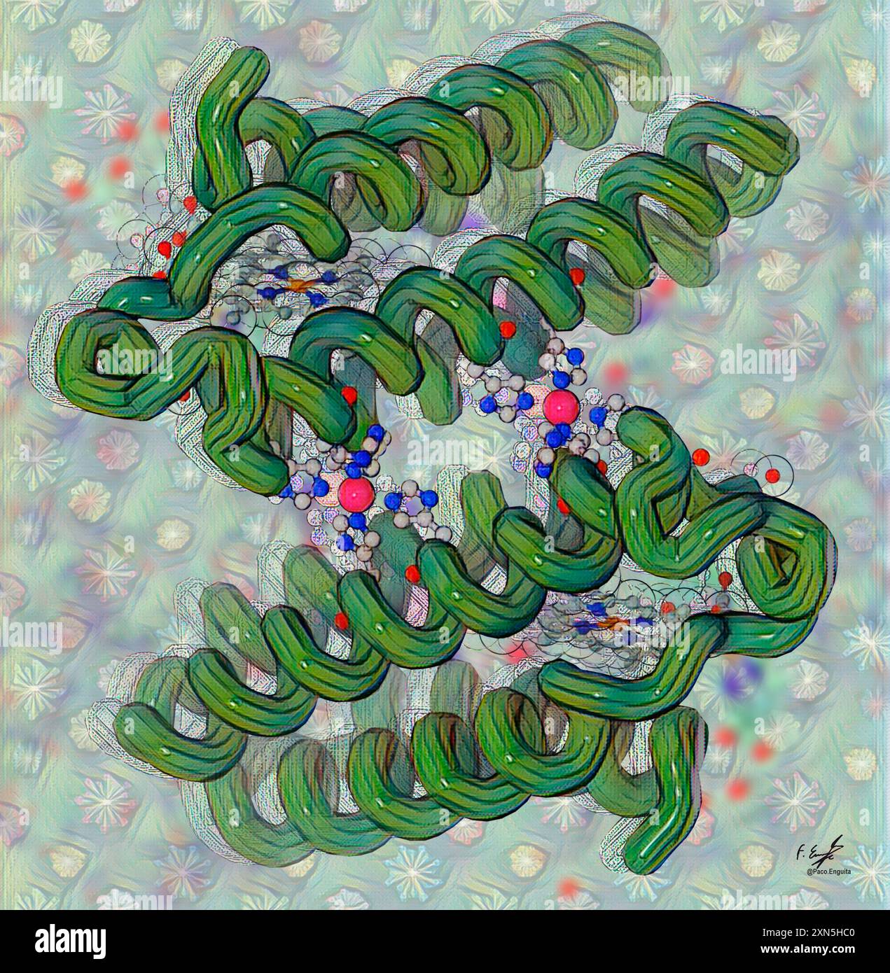 Illustration of a cytochrome (green) variant that has been engineered ...