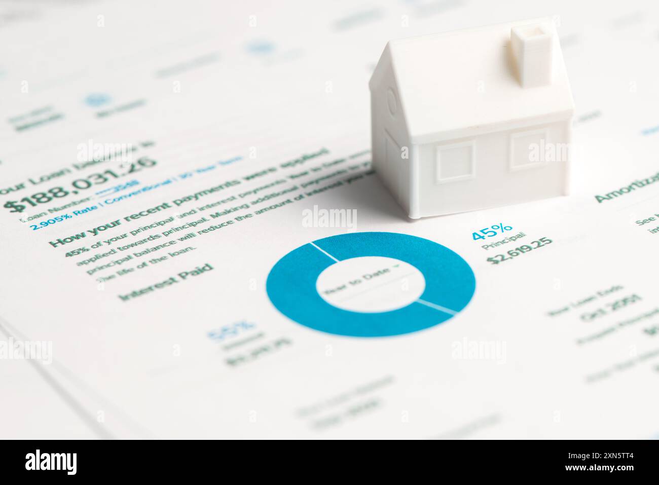 Mortgage loan statement with white house model Stock Photo - Alamy