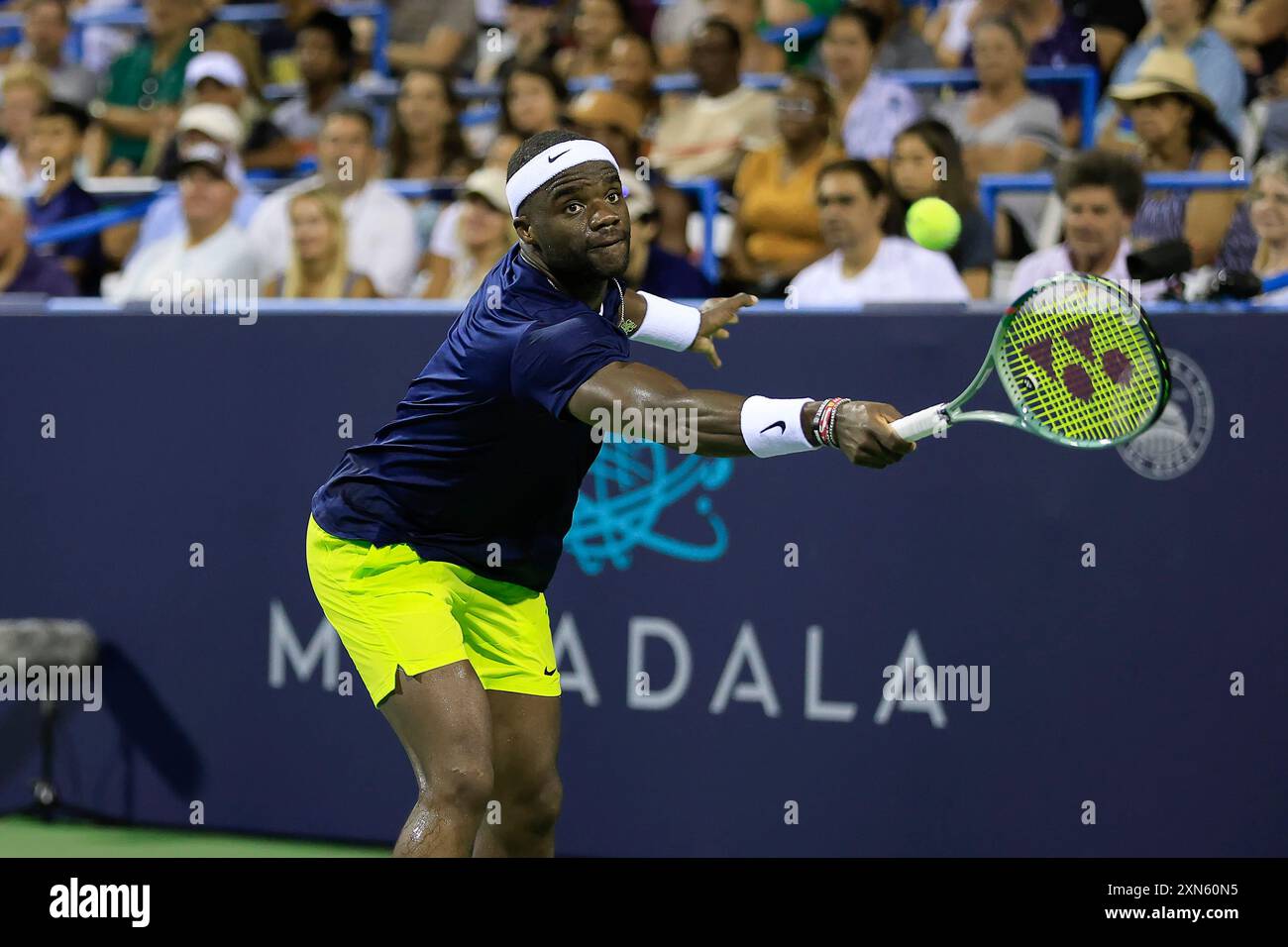 July 30, 2024: Frances Tiafoe (USA) hits a shot during the 2024 ...