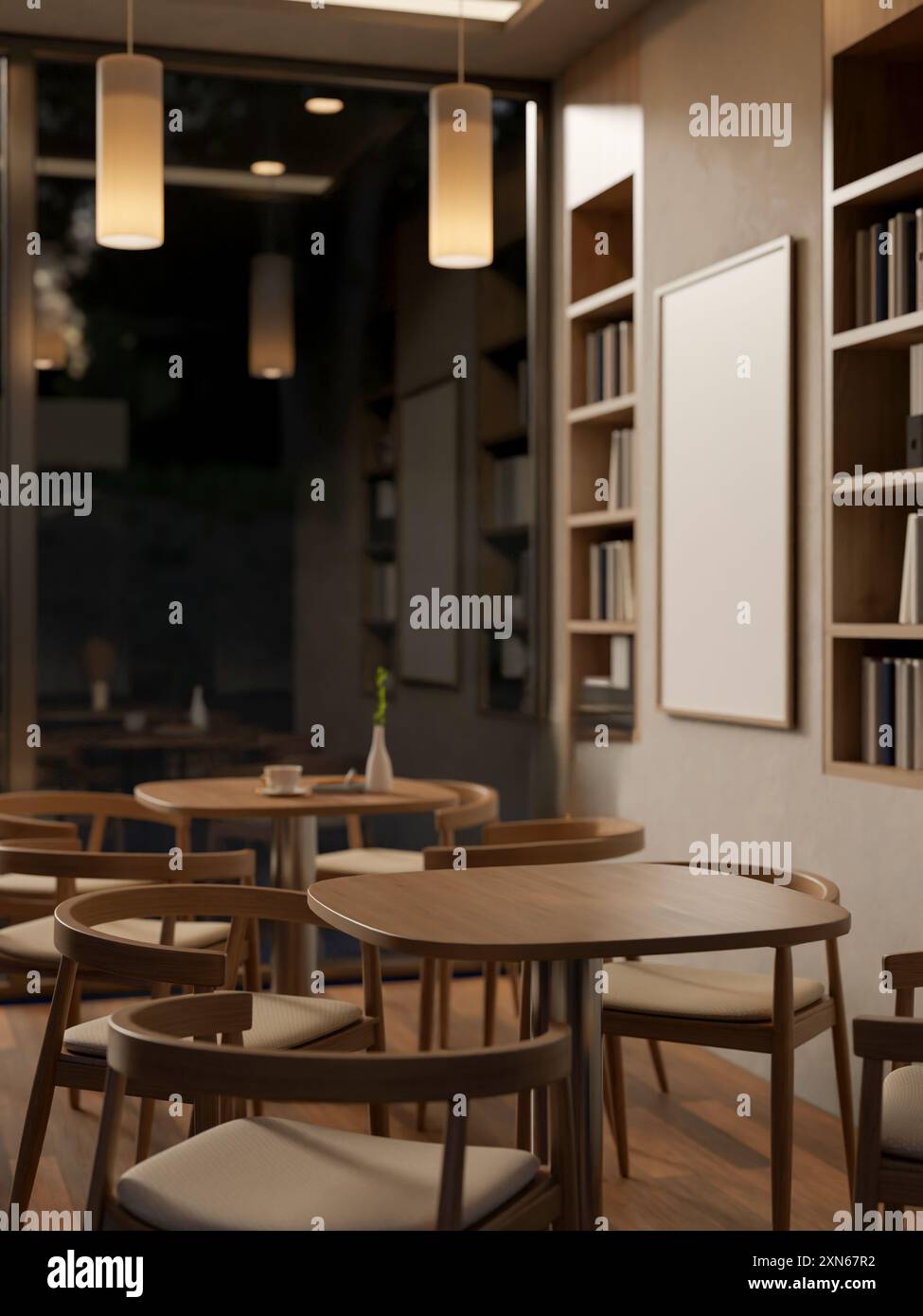 The interior design of a contemporary Scandinavian cafe or restaurant ...