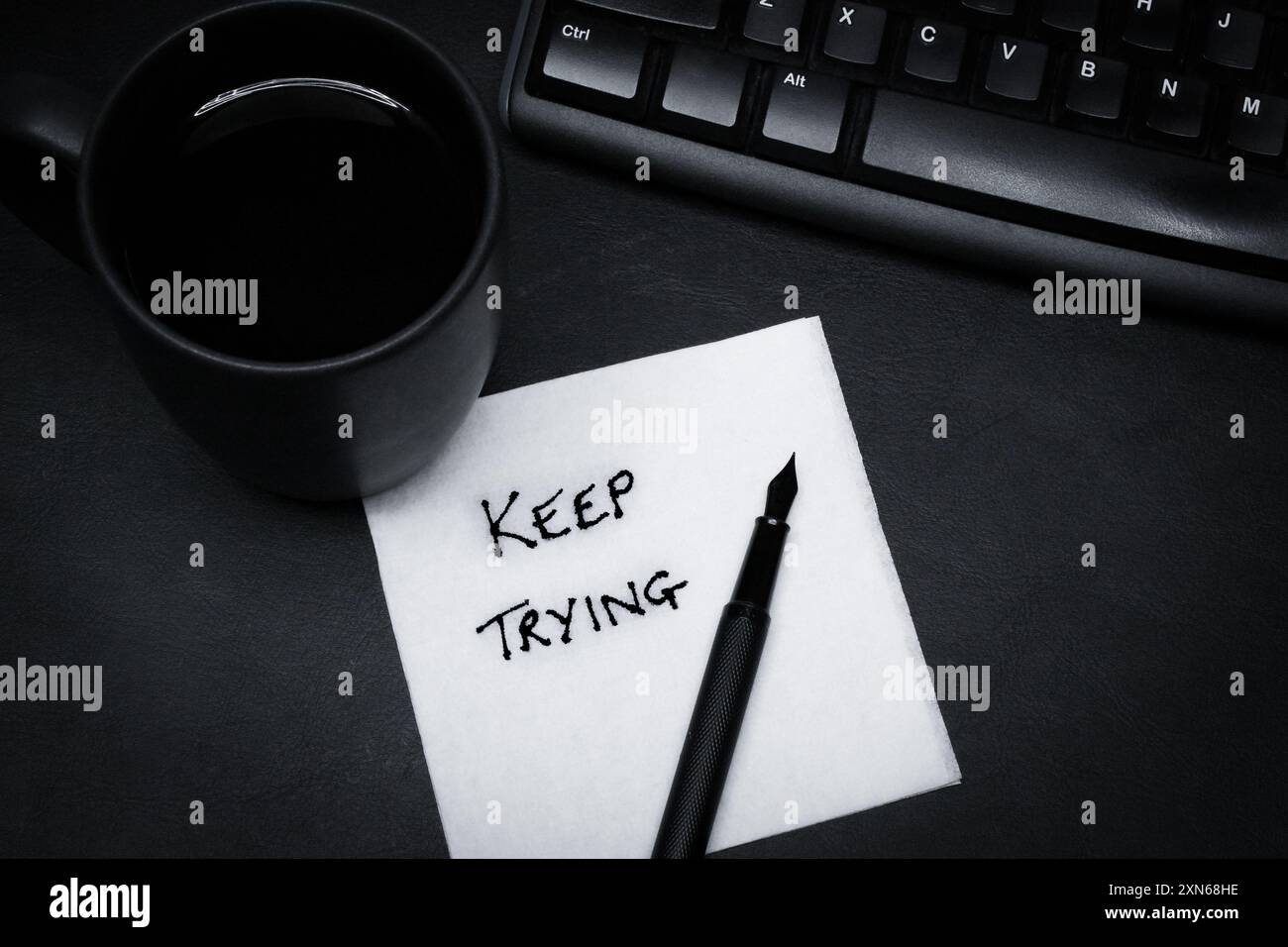 Napkin on work desk with coffee with inspirational note Stock Photo - Alamy
