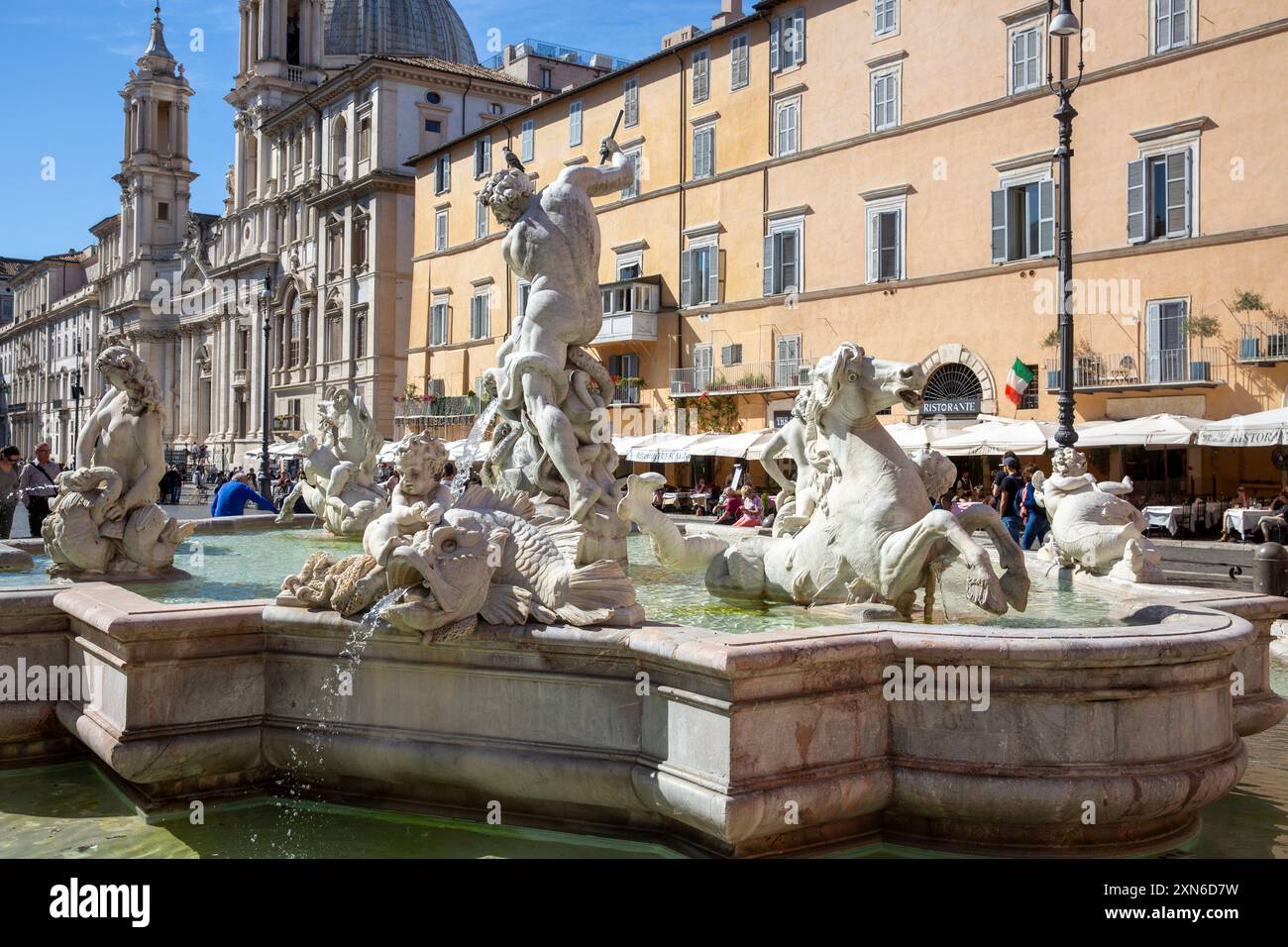 Piazza Navona in Rome city centre with Neptune water fountain aka ...