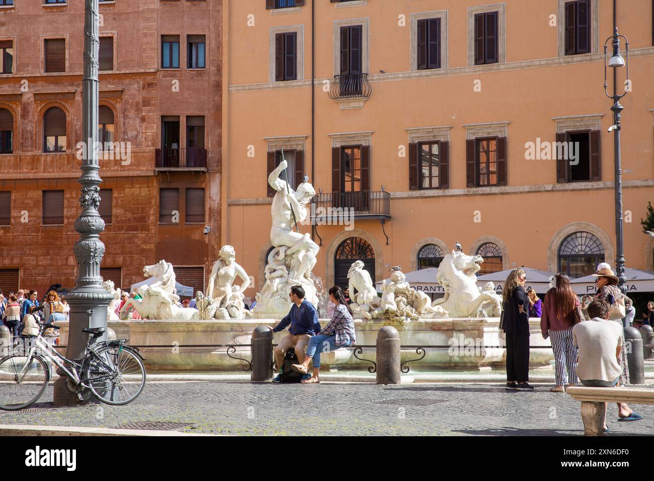 Piazza Navona in Rome city centre with Neptune water fountain aka ...