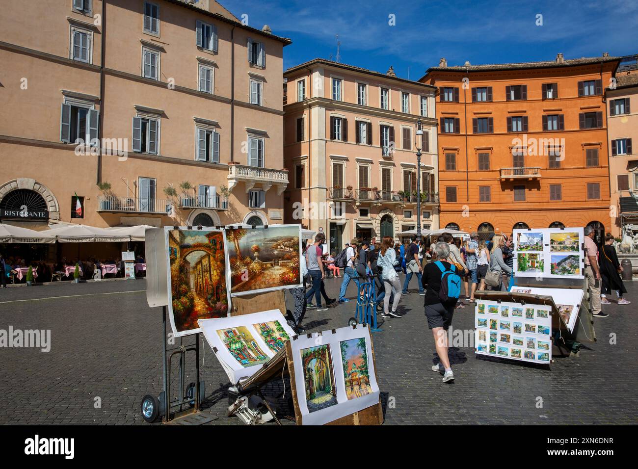 Historic Piazza Navona public square in Rome city centre, local vendor ...