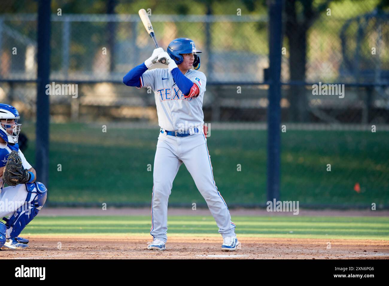 Angel Arredondo (45) of the ACL Rangers at bat during an MiLB Arizona ...