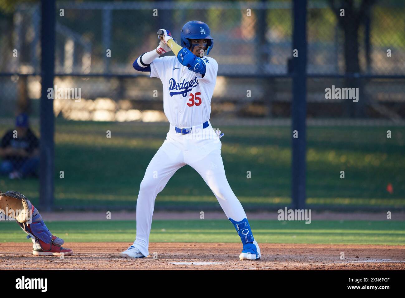 Joendry Vargas (35) of the ACL Dodgers at bat during an MiLB Arizona ...