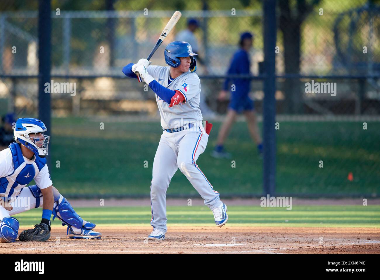 Angel Arredondo (45) of the ACL Rangers at bat during an MiLB Arizona ...