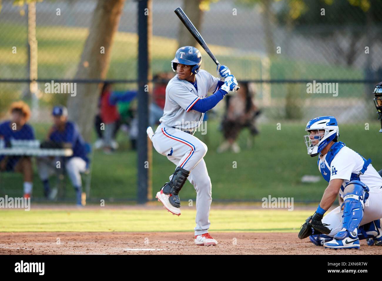 Yeremi Cabrera (4) of the ACL Rangers at bat during an MiLB Arizona ...