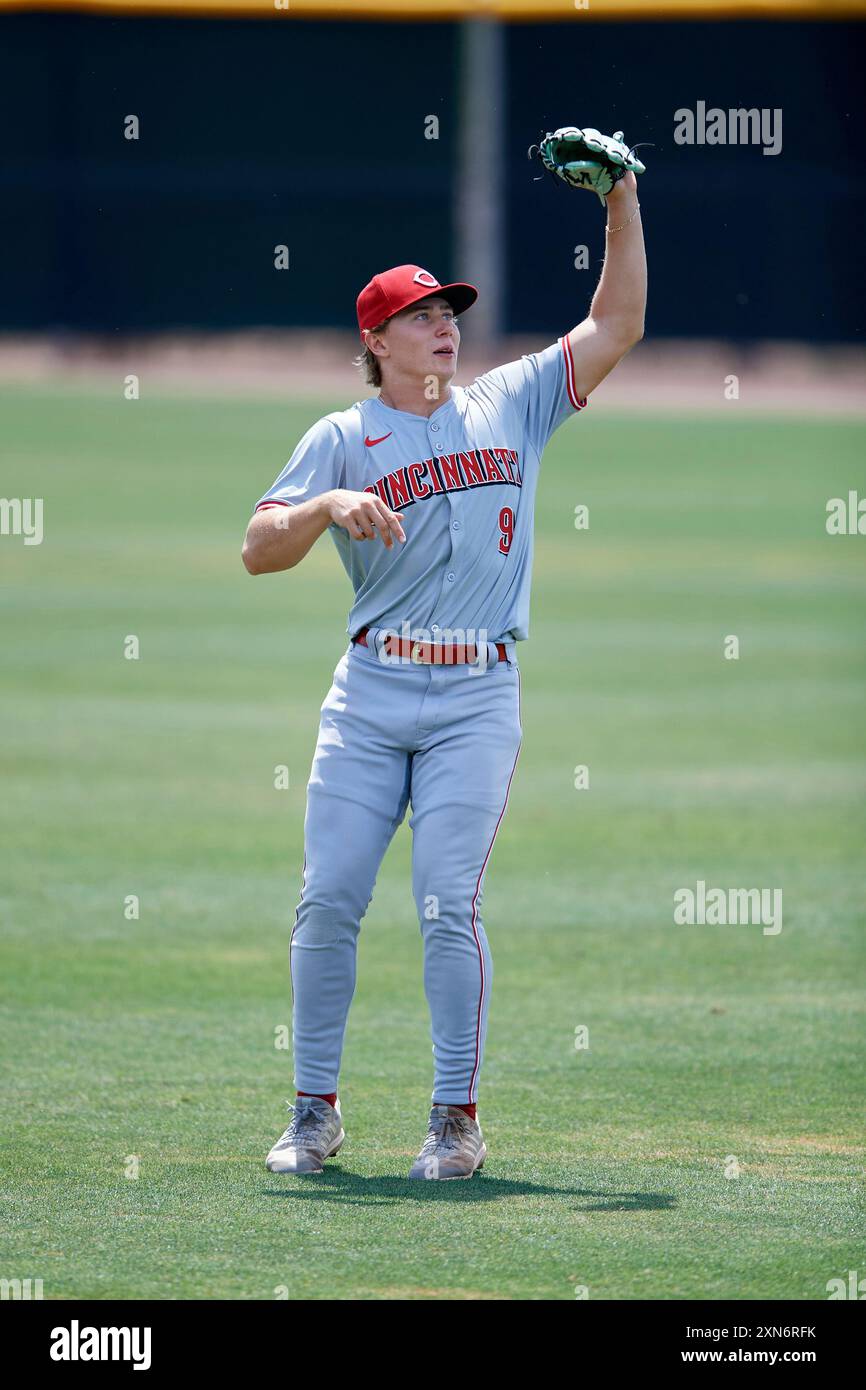 Sammy Stafura (9) of ACL Reds warms up prior to an MiLB Arizona Complex ...