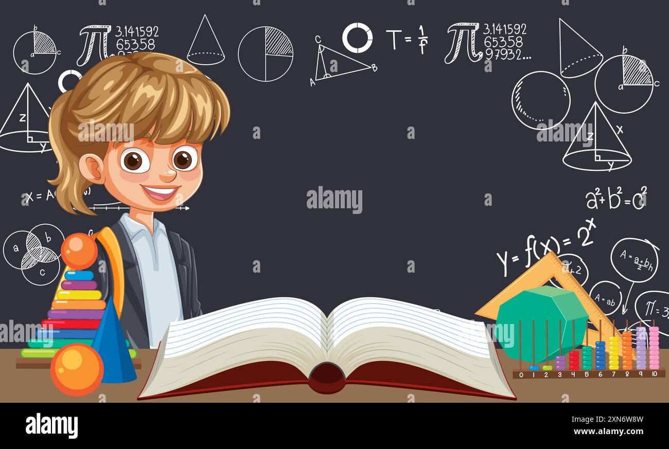 Child with math symbols and educational tools Stock Vector Image & Art ...