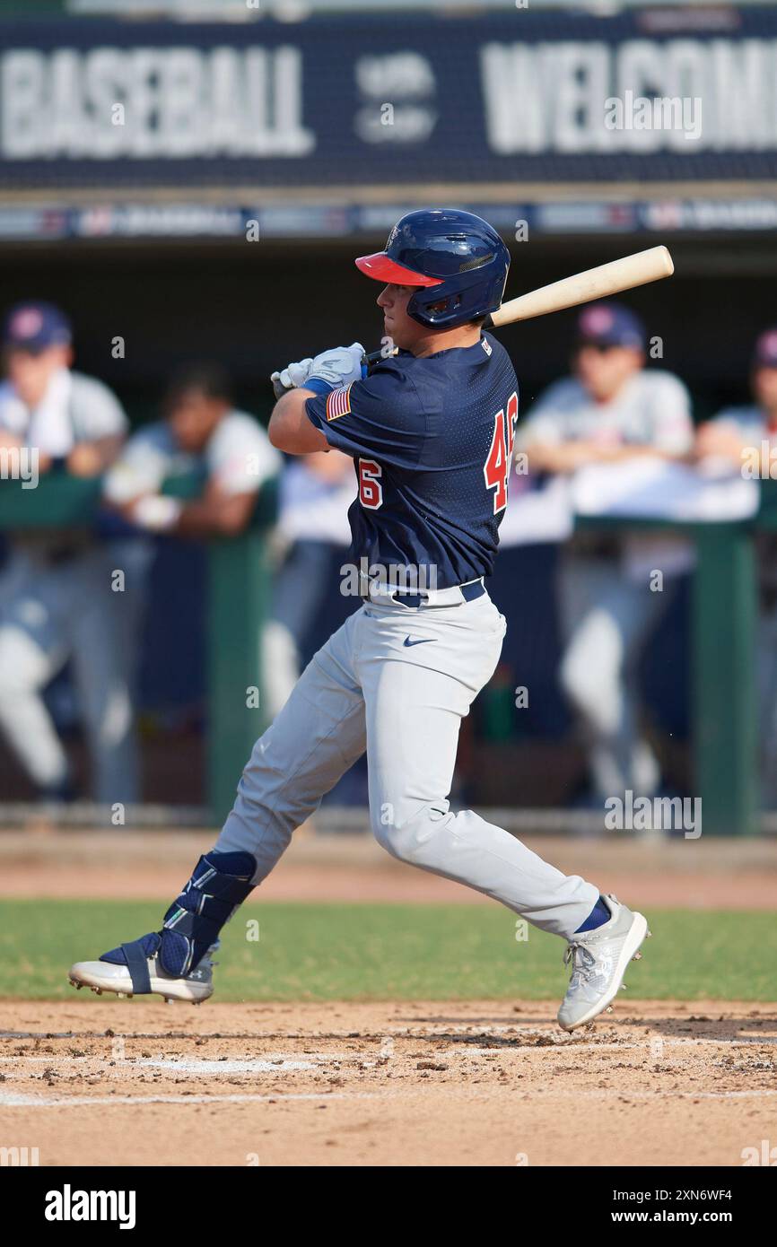 Caden Bodine (46) (Coastal Carolina) of Team Stars at bat during a ...