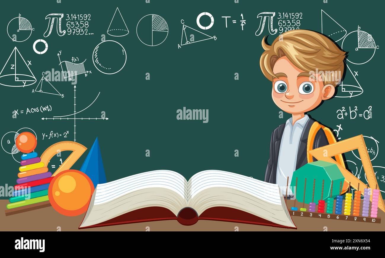 Boy with math tools and open book Stock Vector Image & Art - Alamy