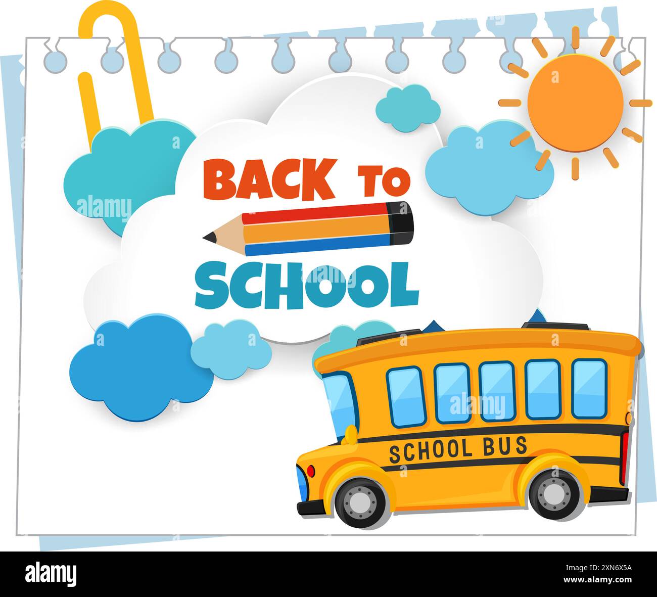 School bus and clouds with sun illustration Stock Vector Image & Art ...