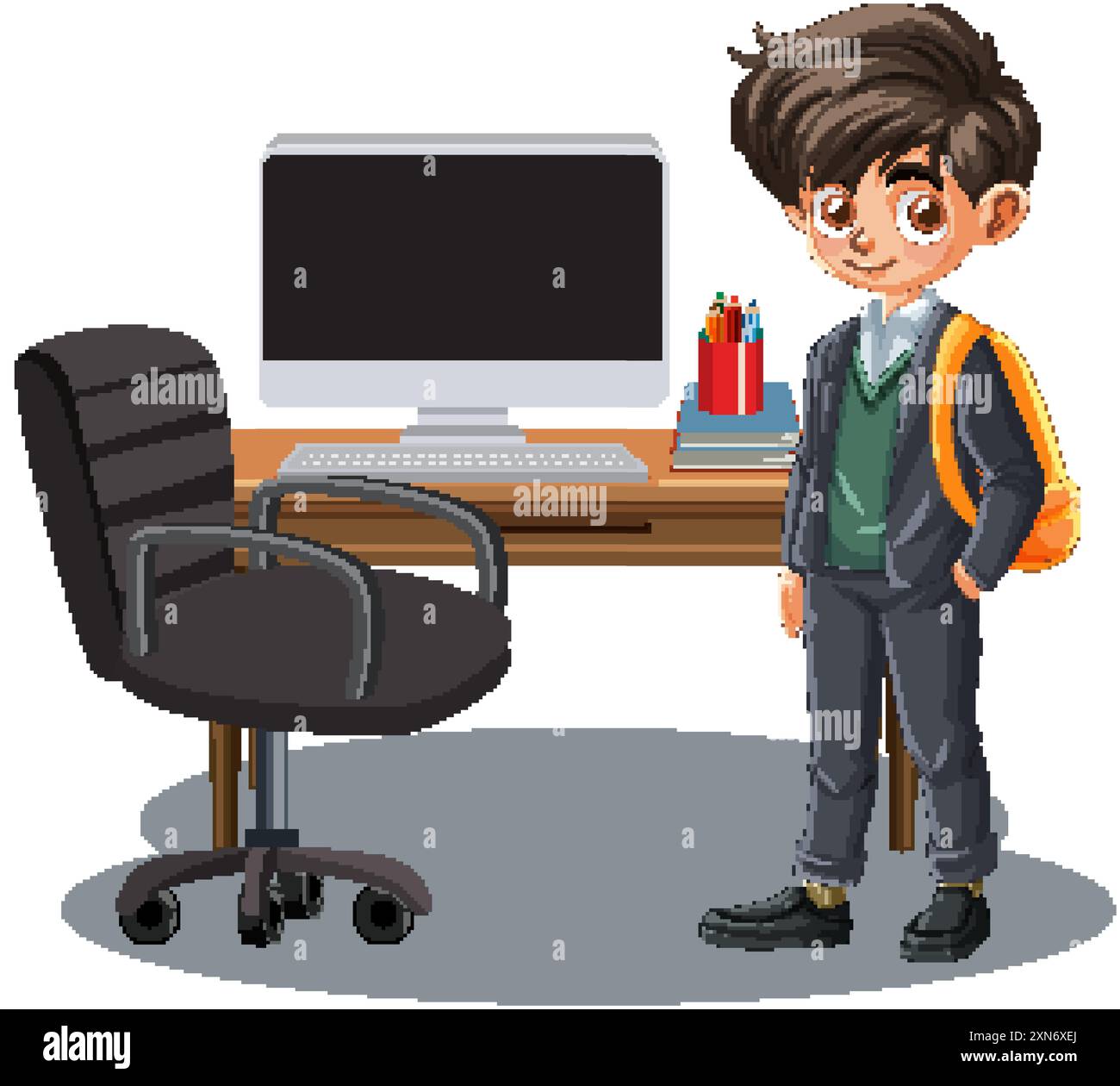 Child computer desk homework Stock Vector Images - Alamy