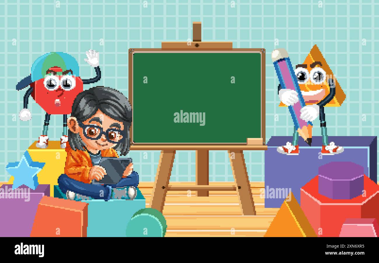 Child learning with geometric shapes in classroom Stock Vector Image ...