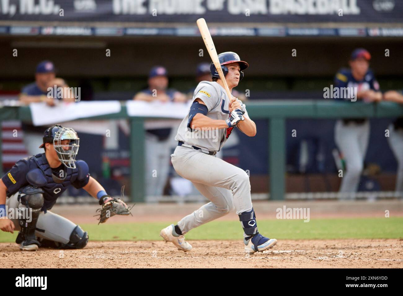 Luke Stevenson (45) (UNC-Chapel Hill) of Team Stripes follows through ...