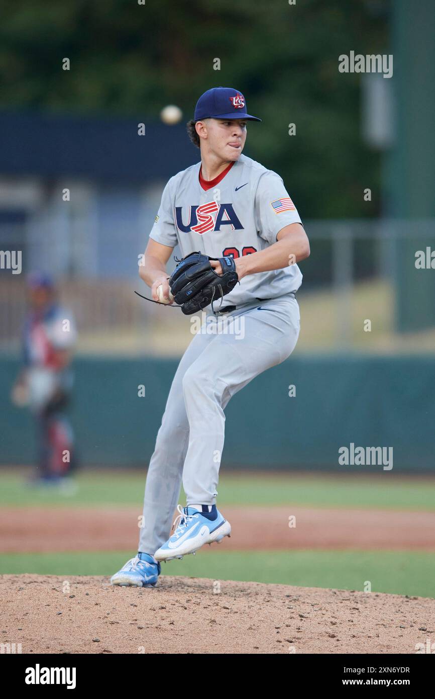 Team Stripes pitcher Jason DeCaro (29) (UNC-Chapel Hill) delivers a ...