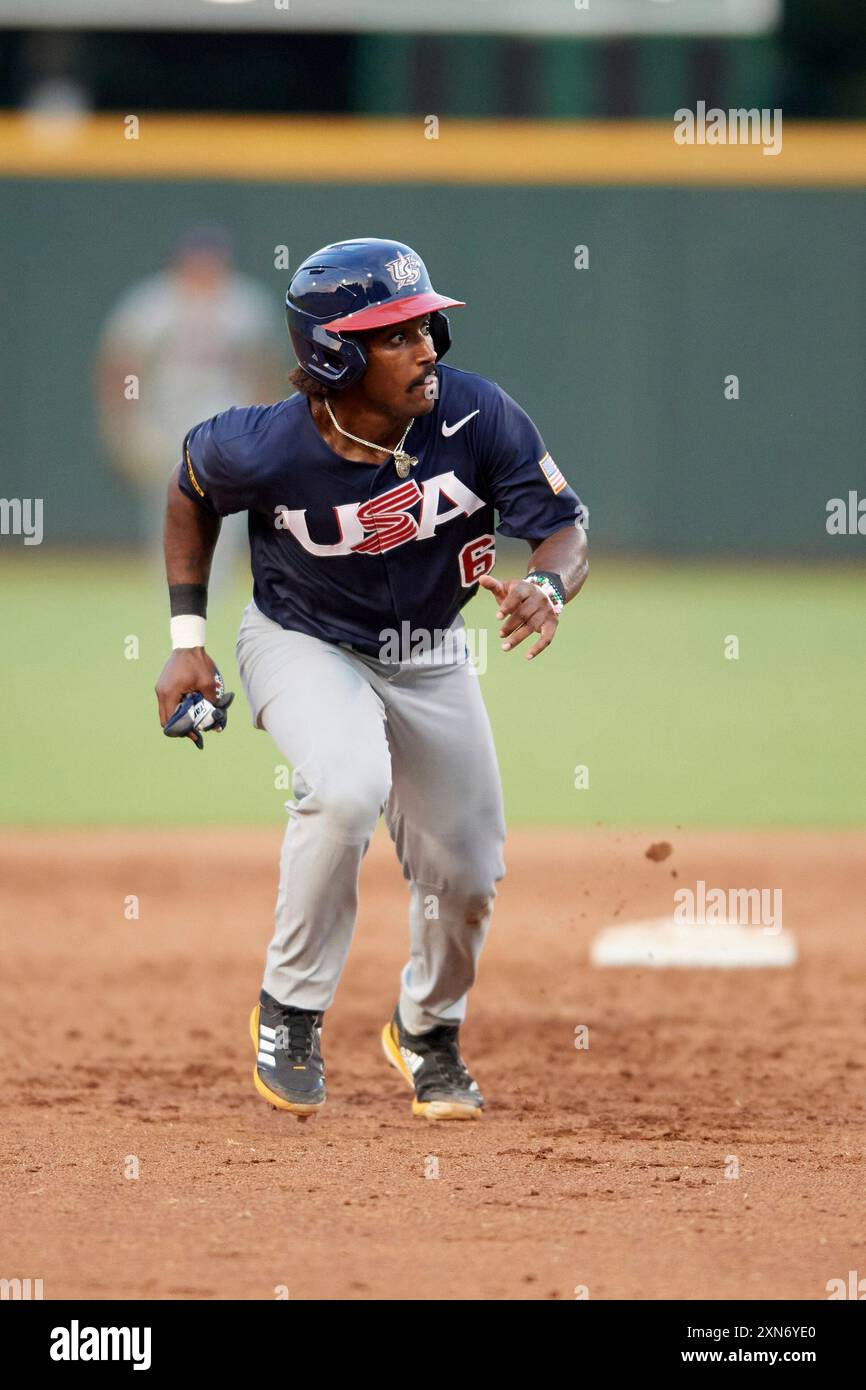 Kyle Walker (6) (Grambling State) of Team Stars leads off second base ...
