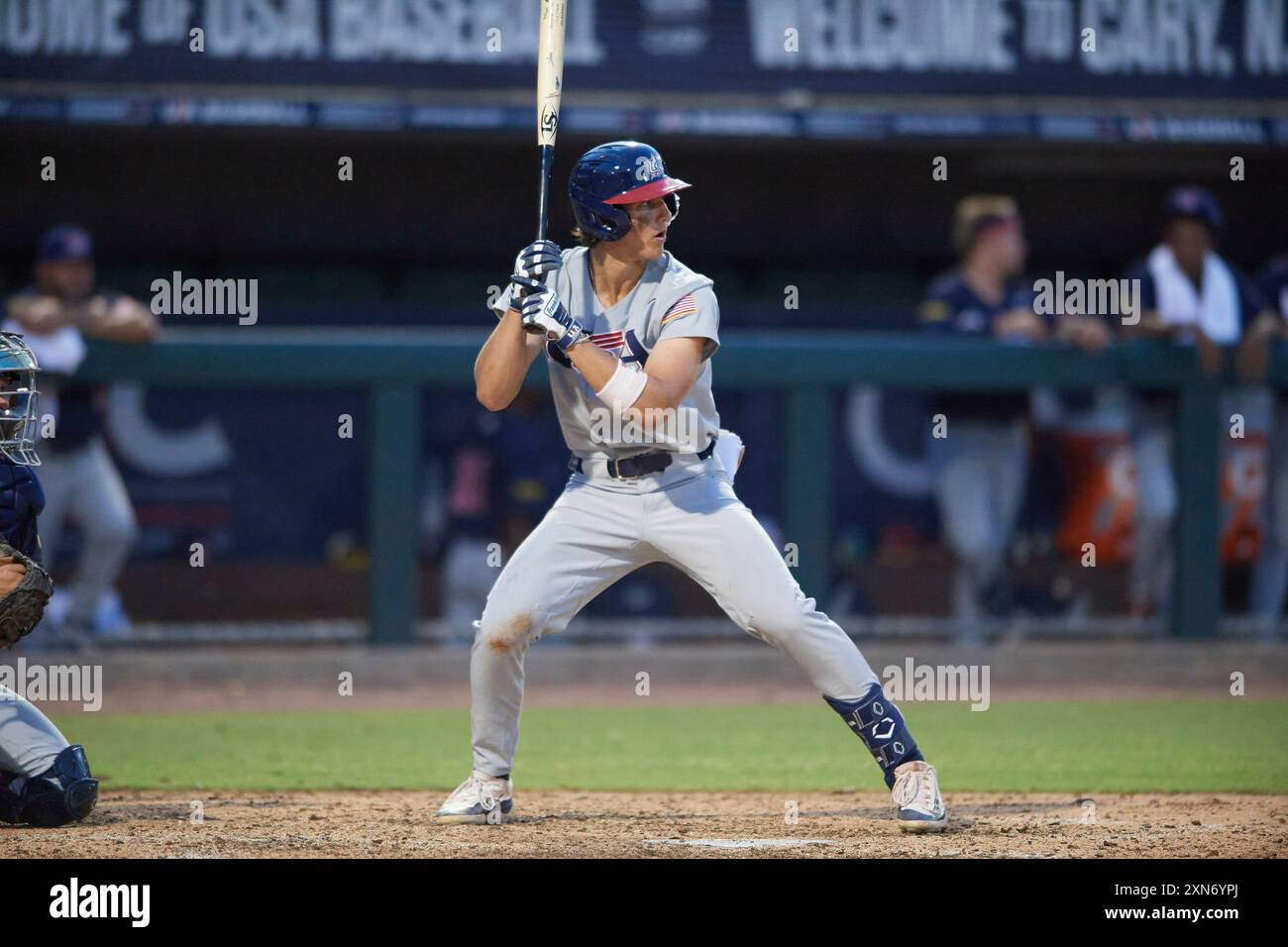 Henry Ford (9) (Virginia) of Team Stripes at bat during a Collegiate ...