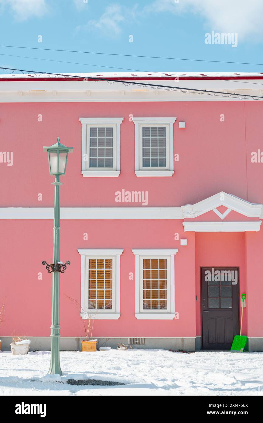 Pink house and winter snow in Hakodate, Hokkaido, Japan Stock Photo - Alamy