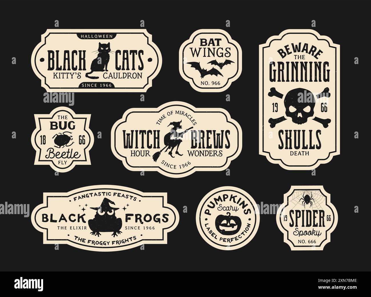 Halloween potion bottle labels for witch elixir and horror night ...