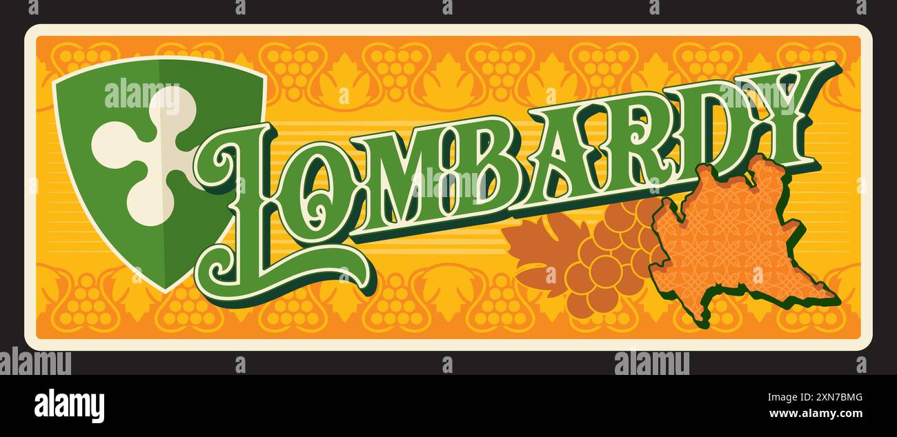 Lombardy Italian region, Italy retro travel plate and sticker. Tourist ...