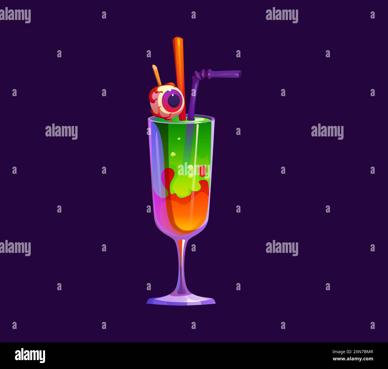 Cartoon Halloween cocktail. Vibrant vector drink with layered colors of ...