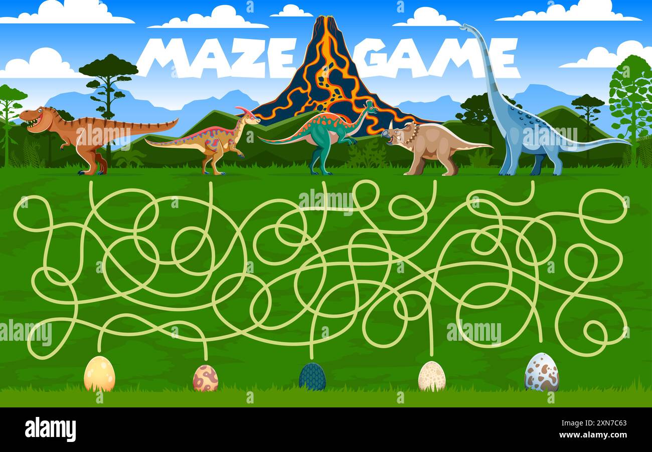 Kids labyrinth maze game, help to dinosaur mother find her kid egg ...