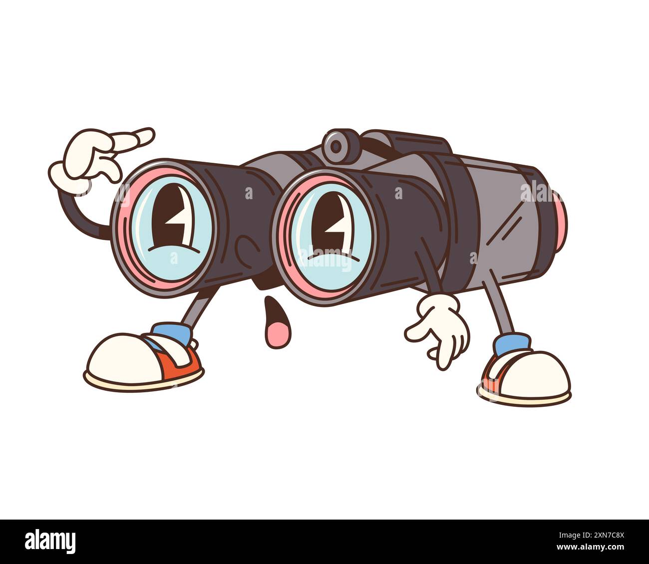 Cartoon groovy travel binoculars character, retro camp and tourism ...