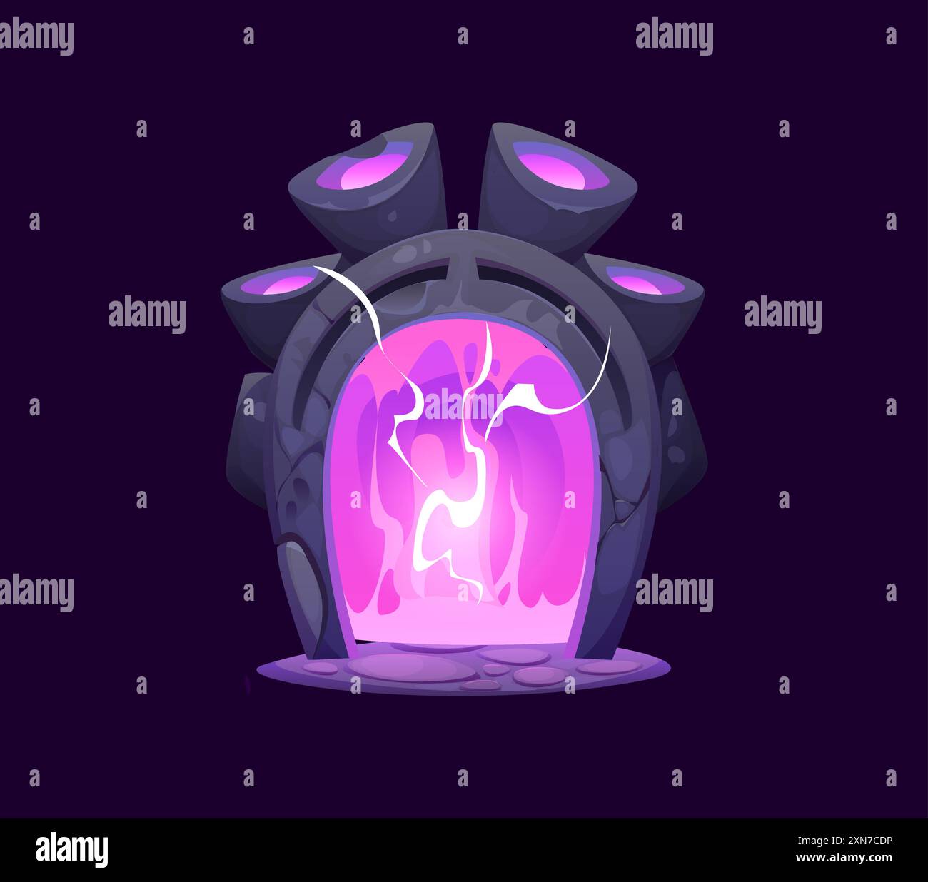 Magic portal door, fantasy stone arch game asset. Cartoon vector purple ...