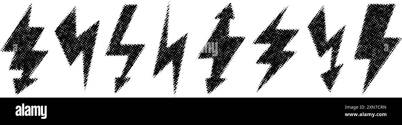 Halftone grunge lightning bolts set. Dotted thunder bolt symbol ...